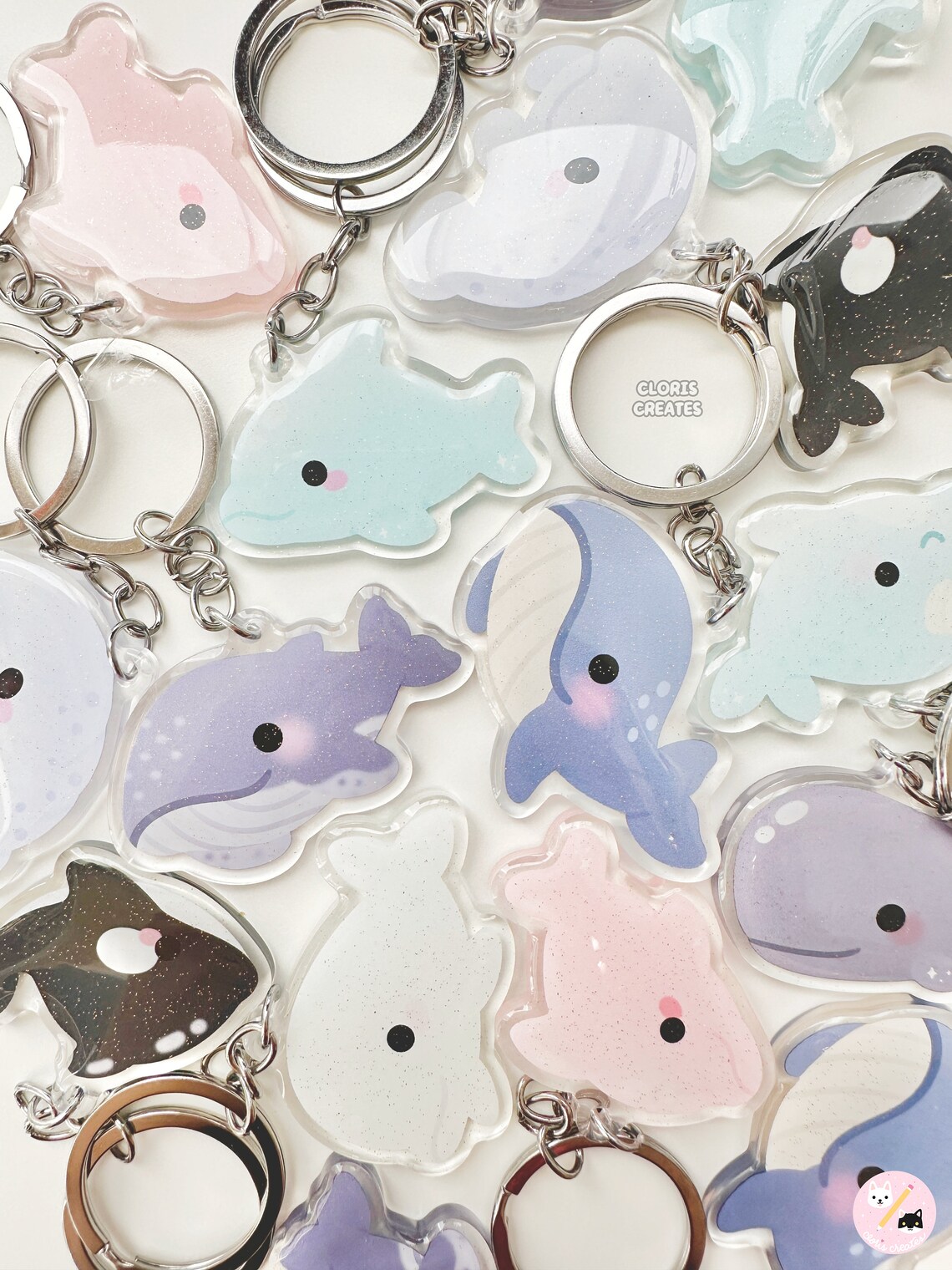Beluga Whale Acrylic Glitter Keychain | Kawaii Chibi Marine Animal ...