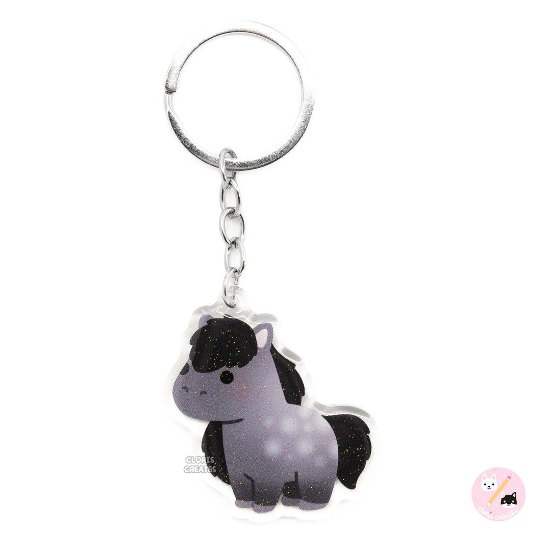Dapple Grey Horse Keychain | Cartoon Chibi Art Glitter Acrylic Farm ...