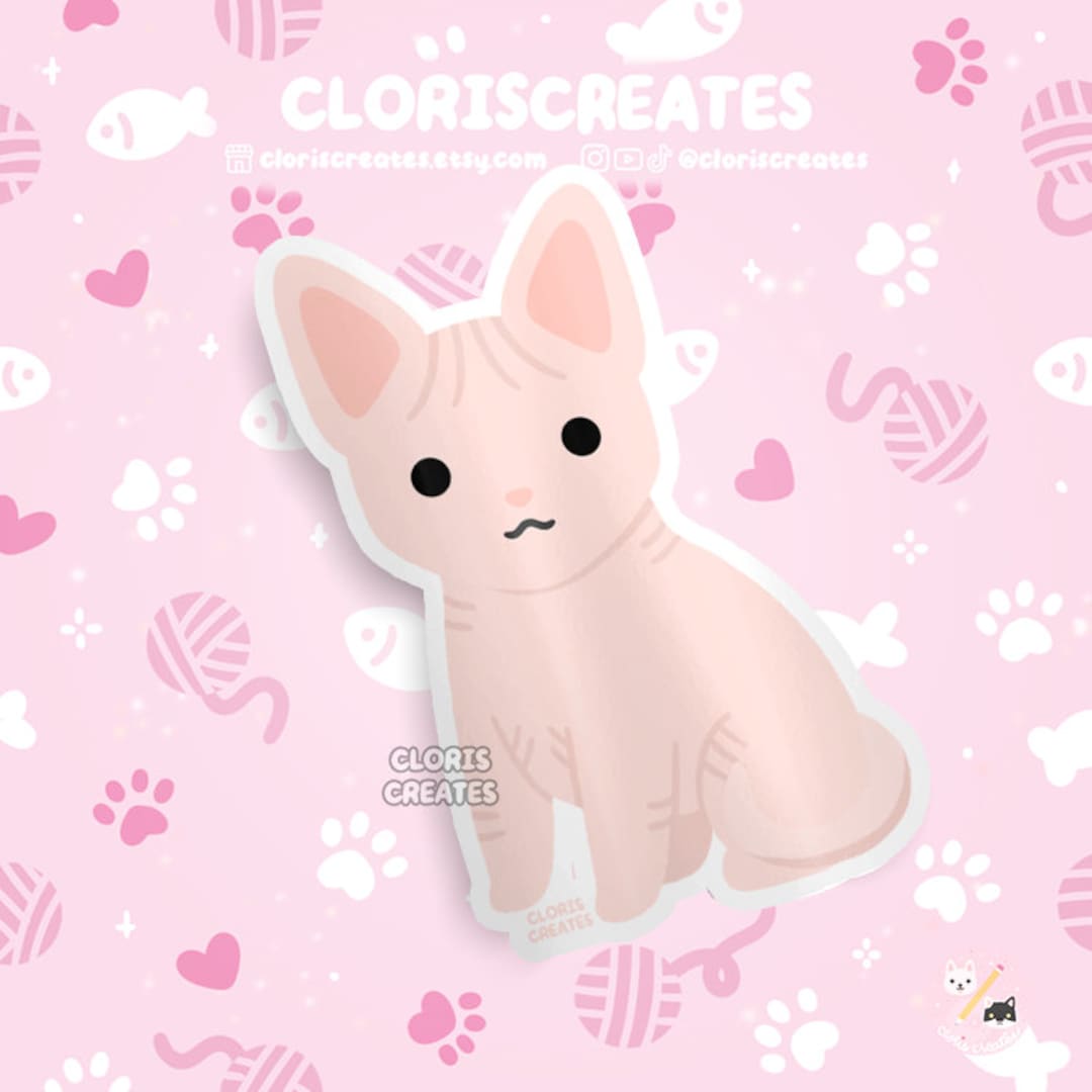 Red Sphynx Naked Cat Waterproof Vinyl Sticker | Kawaii Chibi Animal ...