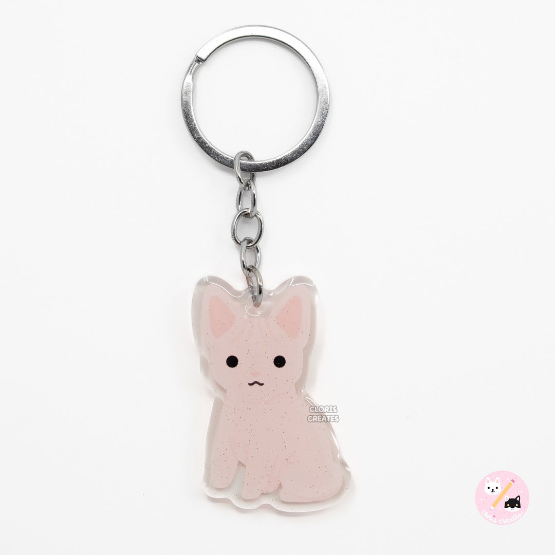 Pink Sphynx Hairless Cat Acrylic Pet Breed Keychain | Cartoon Chibi ...