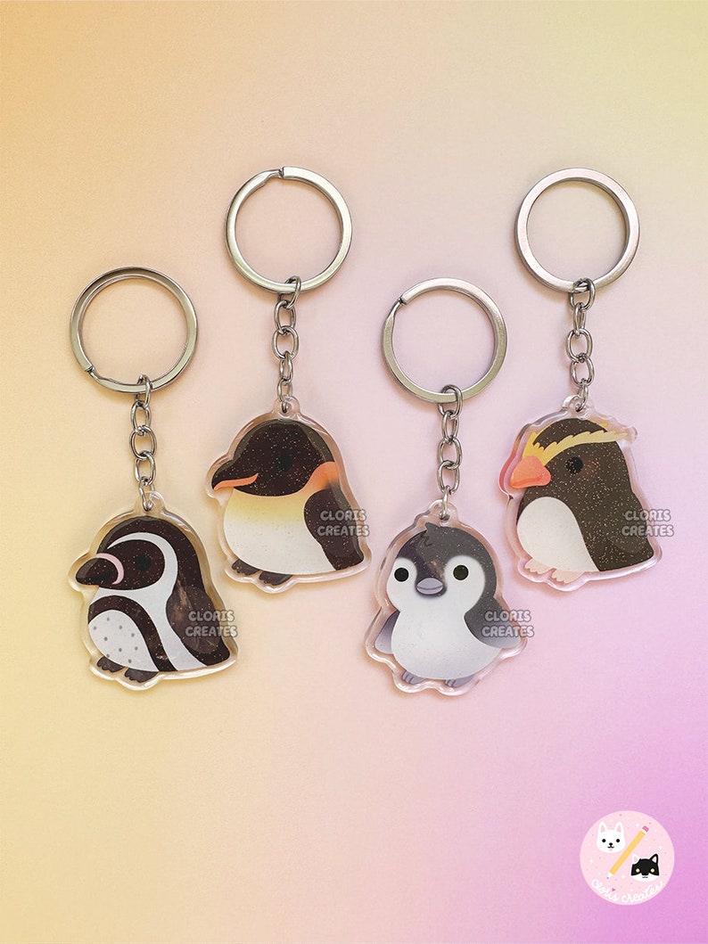 Emperor Penguin Acrylic Glitter Keychain | Kawaii Chibi Wild Arctic ...