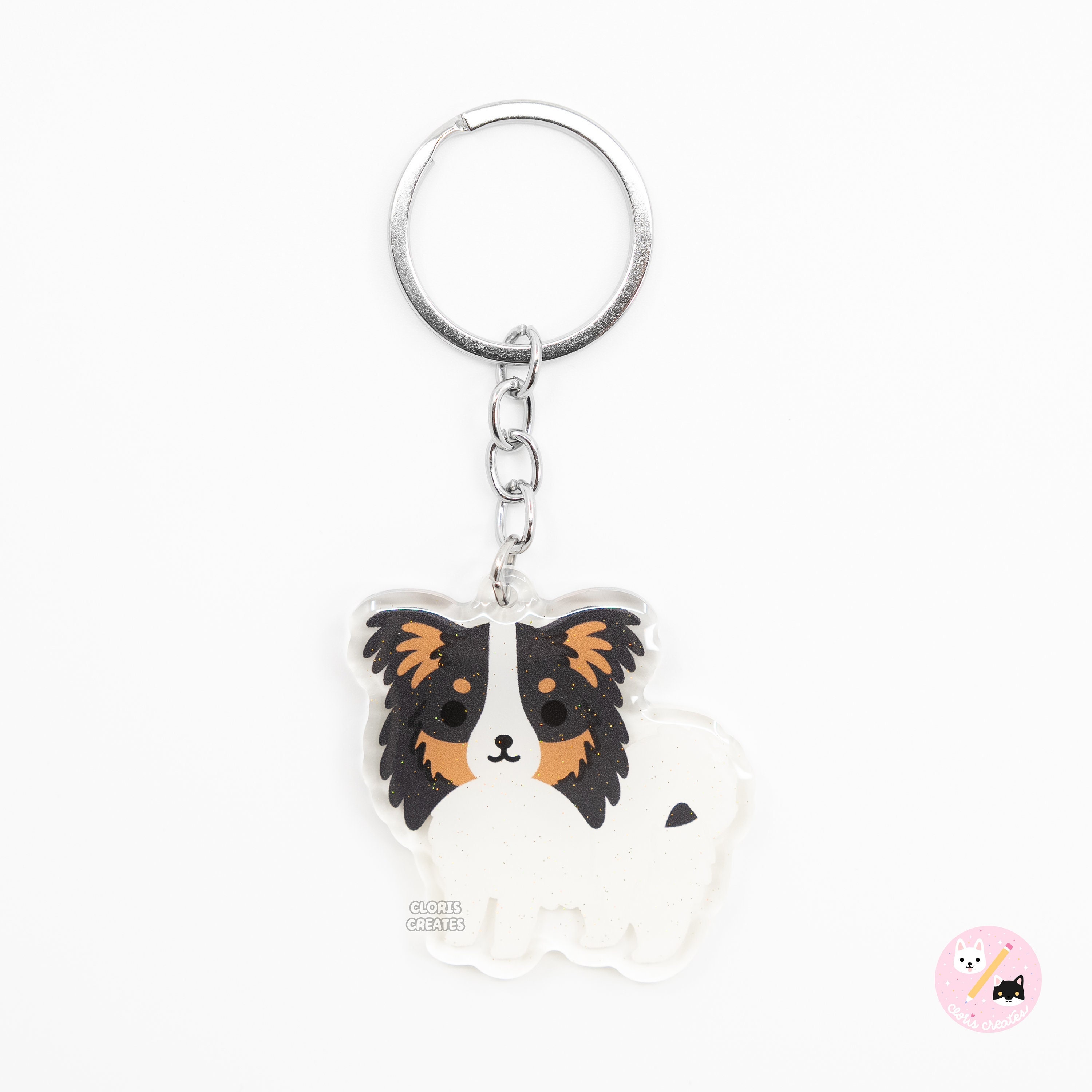 Black Tri Papillon Acrylic Dog Breed Keychain | Cartoon Kawaii Art ...