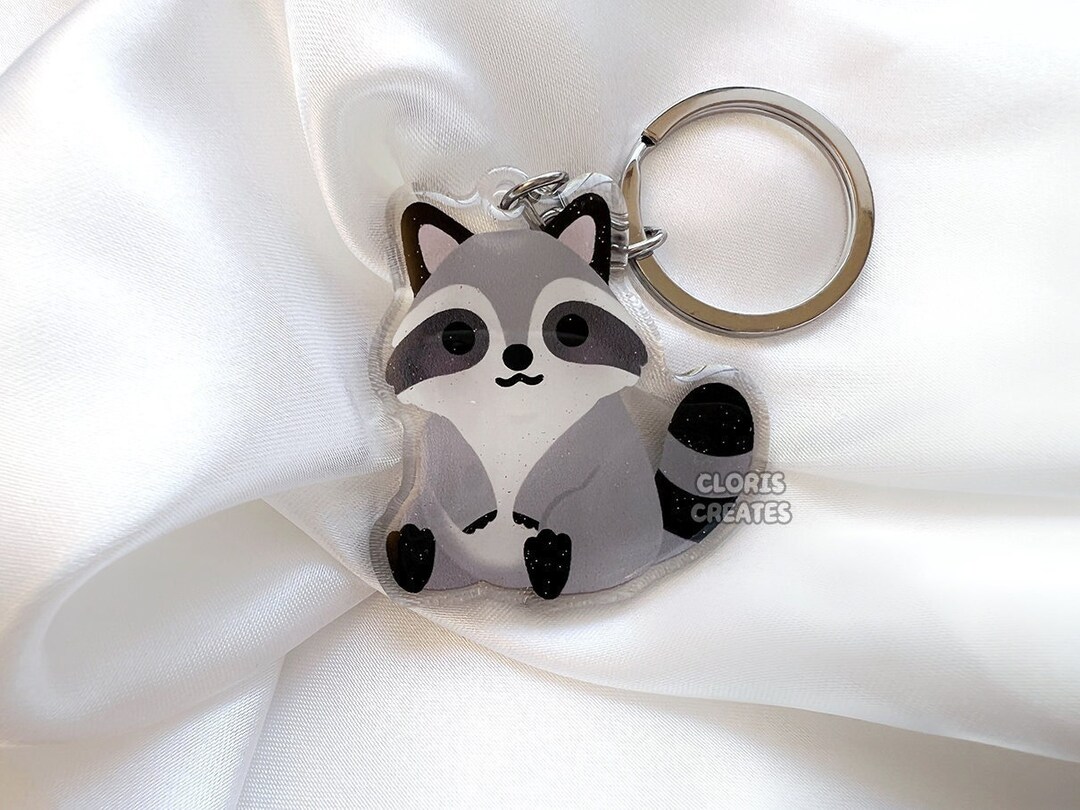 Raccoon Acrylic Glitter Keychain Kawaii Chibi Wild Animal - Etsy