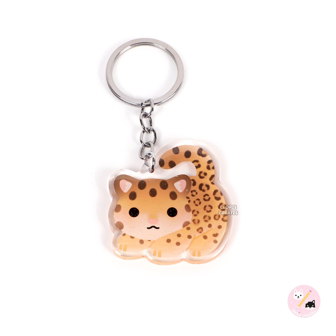 Leopard Acrylic Glitter Keychain | Kawaii Chibi Animal Lover Wildcat ...