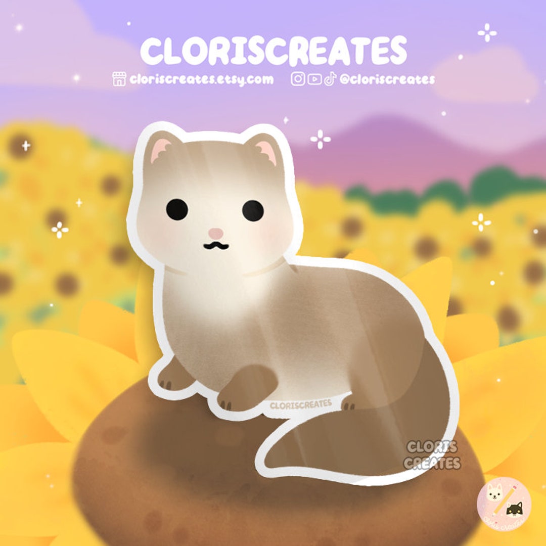 Tan Ferret Waterproof Vinyl Sticker | Kawaii Chibi Animal Lover Art ...