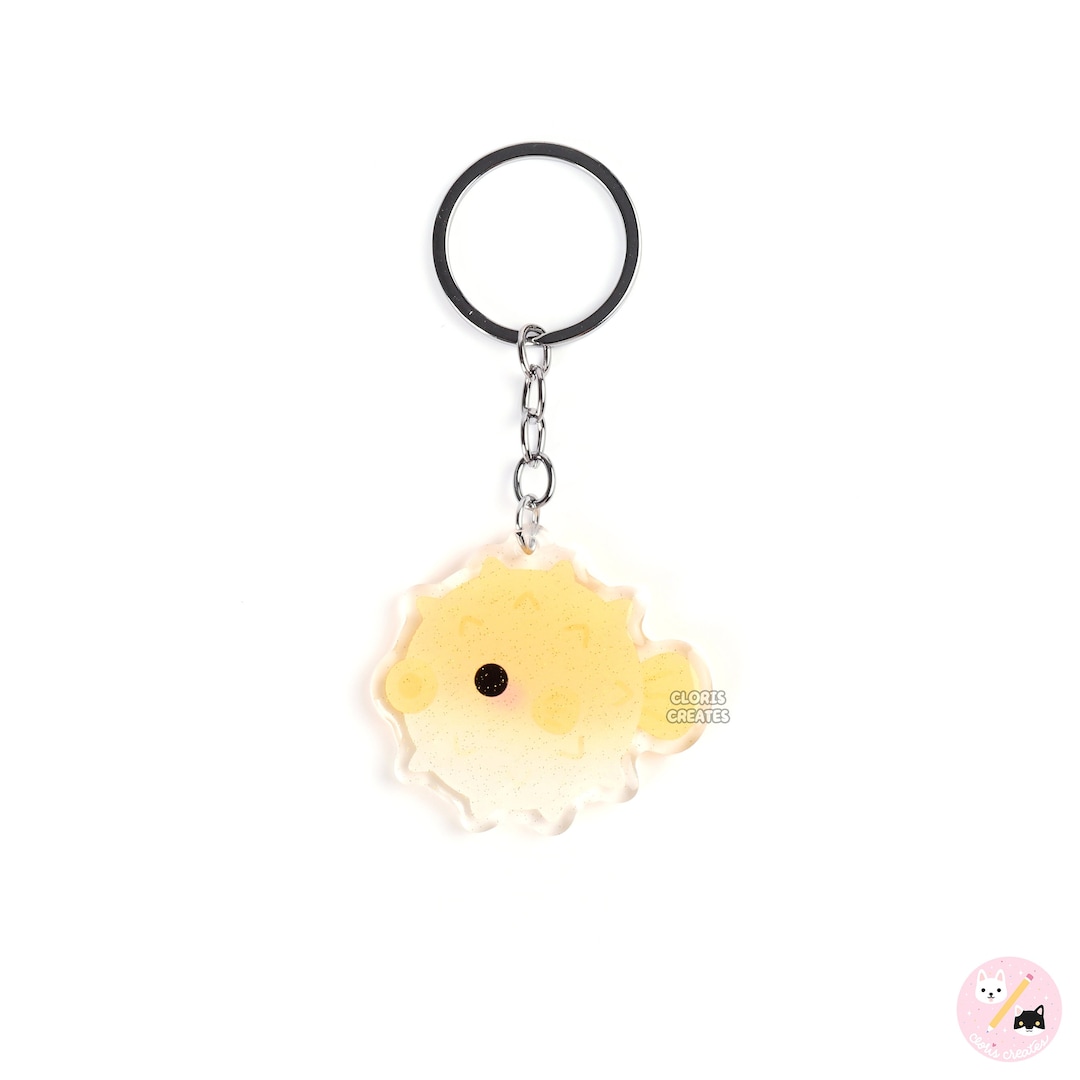Pufferfish Acrylic Glitter Keychain | Kawaii Chibi Ocean Marine Animal ...