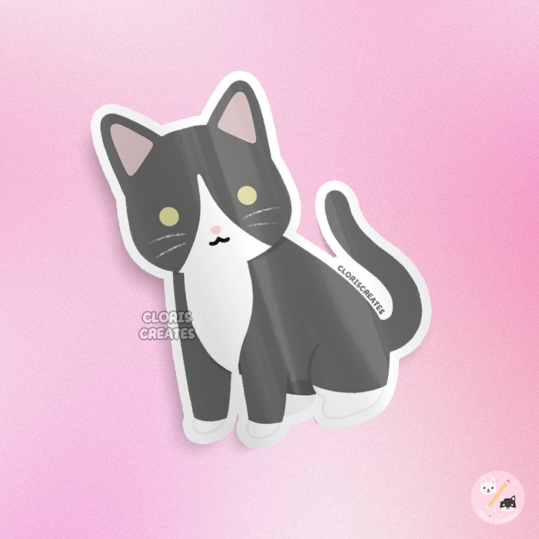 Gray Tuxedo Cat Die Cut Sticker Kawaii Chibi Waterproof - Etsy