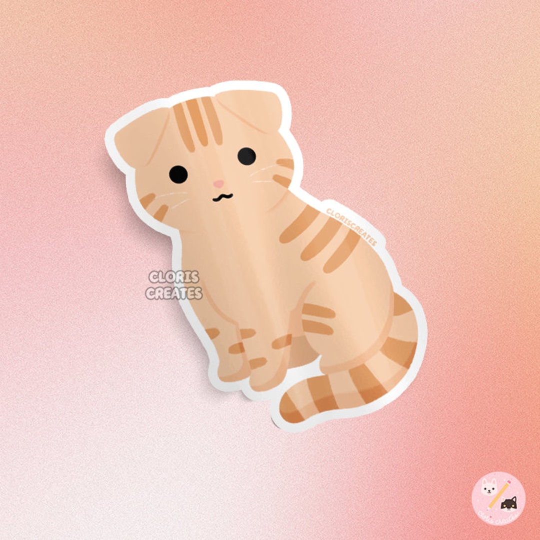 Orange Tabby Scottish Fold Cat Waterproof Vinyl Sticker - Etsy