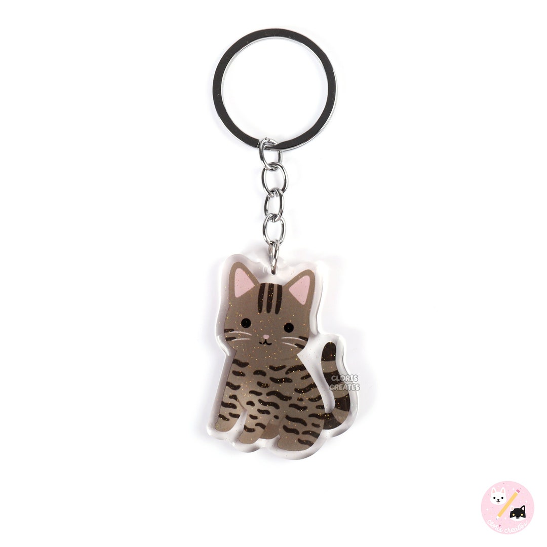 Classic Tabby Cat Acrylic Pet Breed Keychain | Cartoon Chibi Animal Art ...