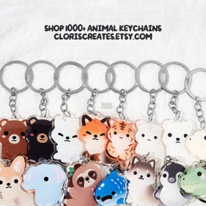 Gray Timber Wolf Acrylic Glitter Keychain | Kawaii Chibi Wild Animal ...