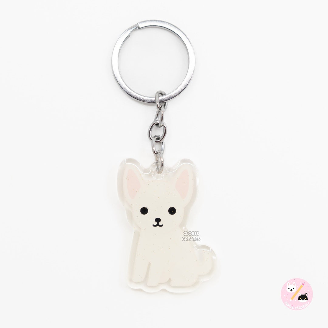 White Chihuahua Acrylic Dog Breed Keychain | Cartoon Kawaii Art Puppy ...