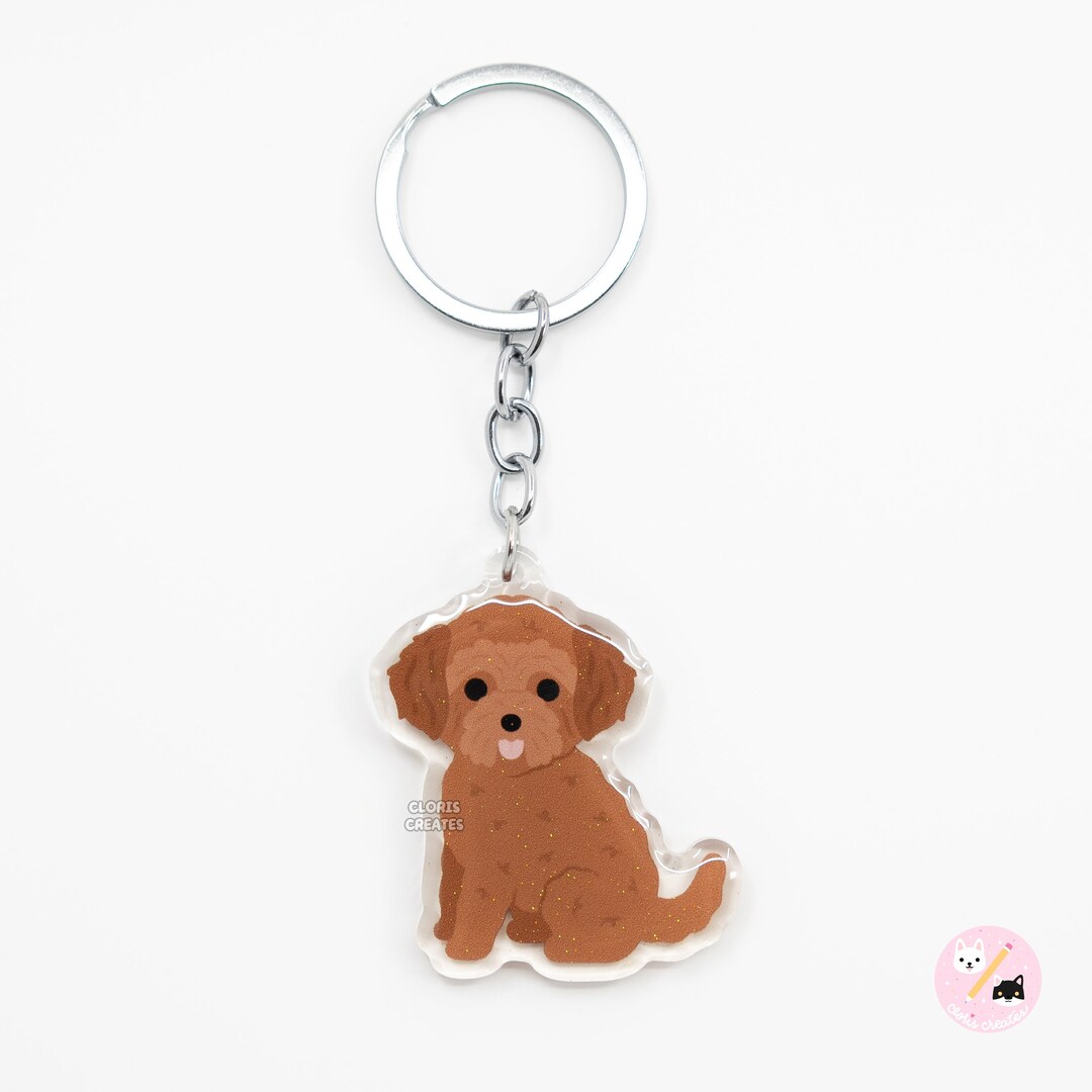Red Goldendoodle Labradoodle Acrylic Mixed Dog Keychain | Cartoon ...