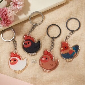 White Chicken Acrylic Bird Breed Keychain | Cartoon Kawaii Art Exotic ...