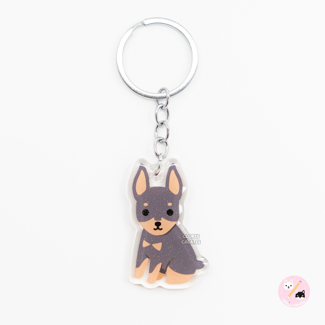 Cropped Blue Doberman Pinscher Acrylic Dog Breed Keychain | Cartoon ...
