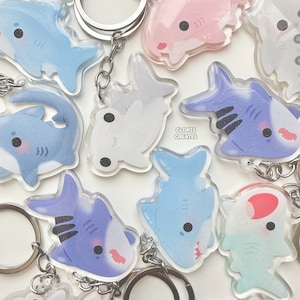 Great White Shark Acrylic Glitter Keychain | Kawaii Chibi Marine Animal ...