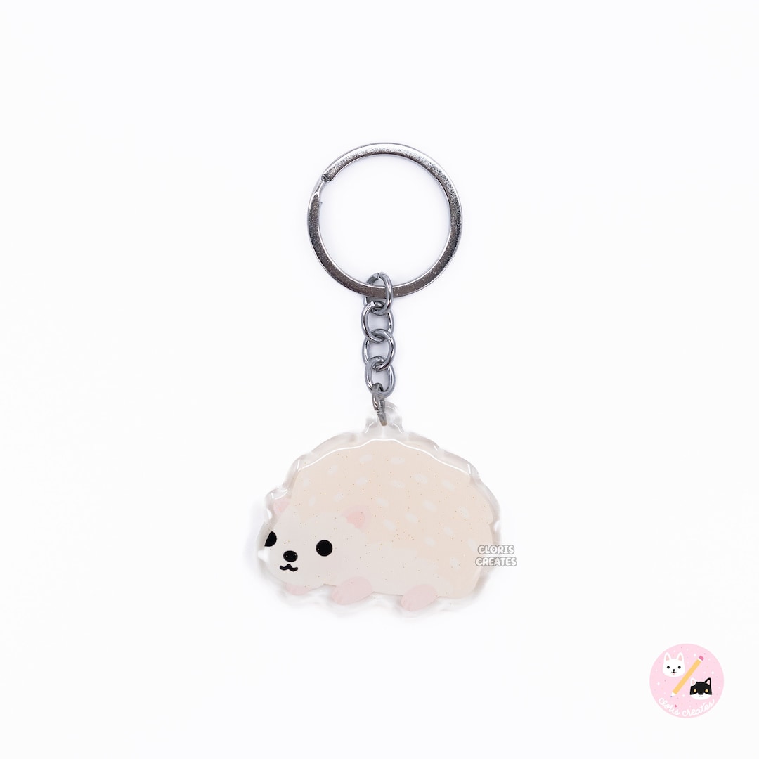 Albino White Hedgehog Acrylic Pet Keychain | Cartoon Chibi Art Style ...
