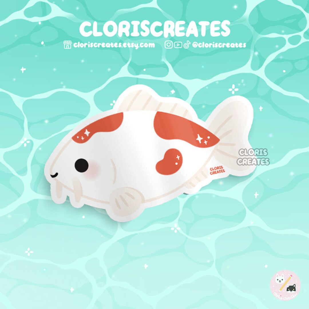 Red White Koi Fish Waterproof Die Cut Sticker | Kawaii Chibi Aquarium ...