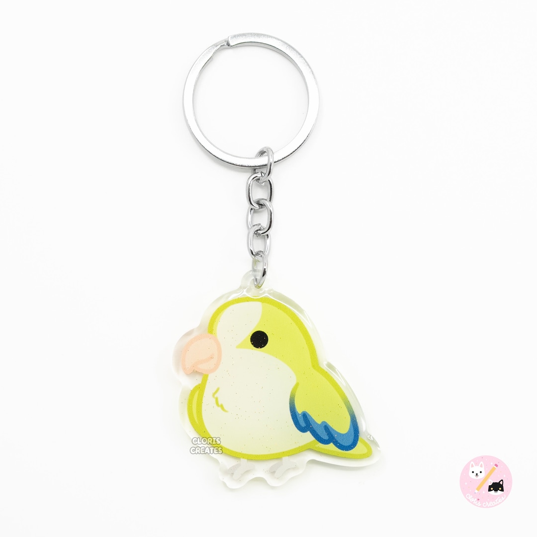 Green Quaker Monk Parrot Acrylic Bird Keychain | Cartoon Kawaii Art ...
