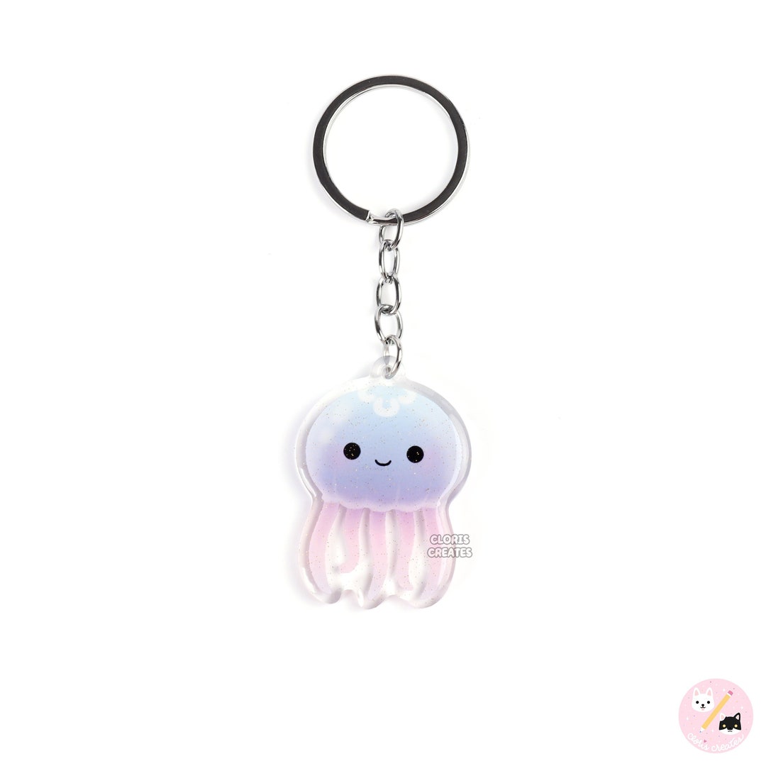 Moon Jelly Acrylic Glitter Keychain | Kawaii Chibi Jellyfish Marine ...