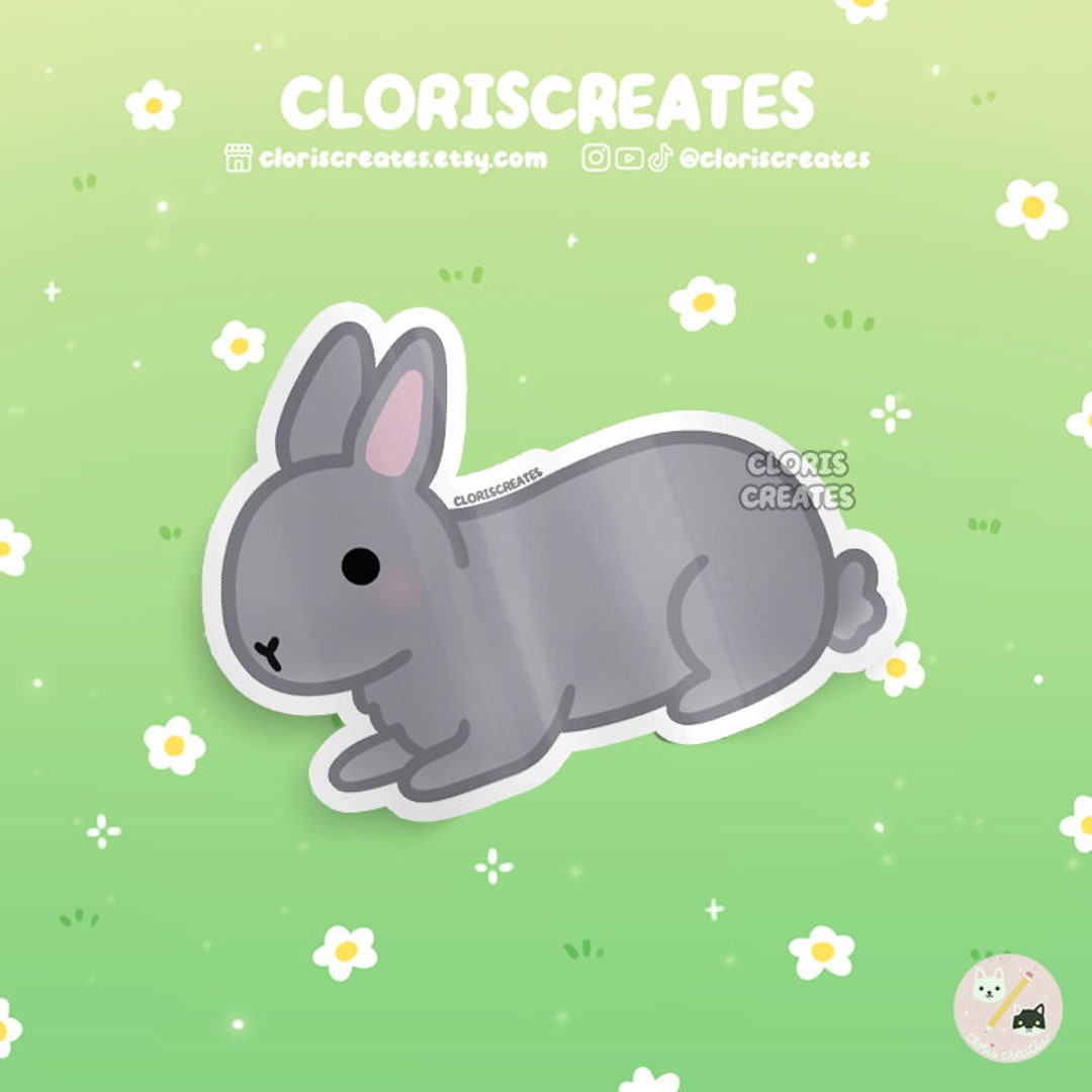 Light Gray Flemish Giant Rabbit Waterproof Vinyl Sticker | Kawaii Chibi ...