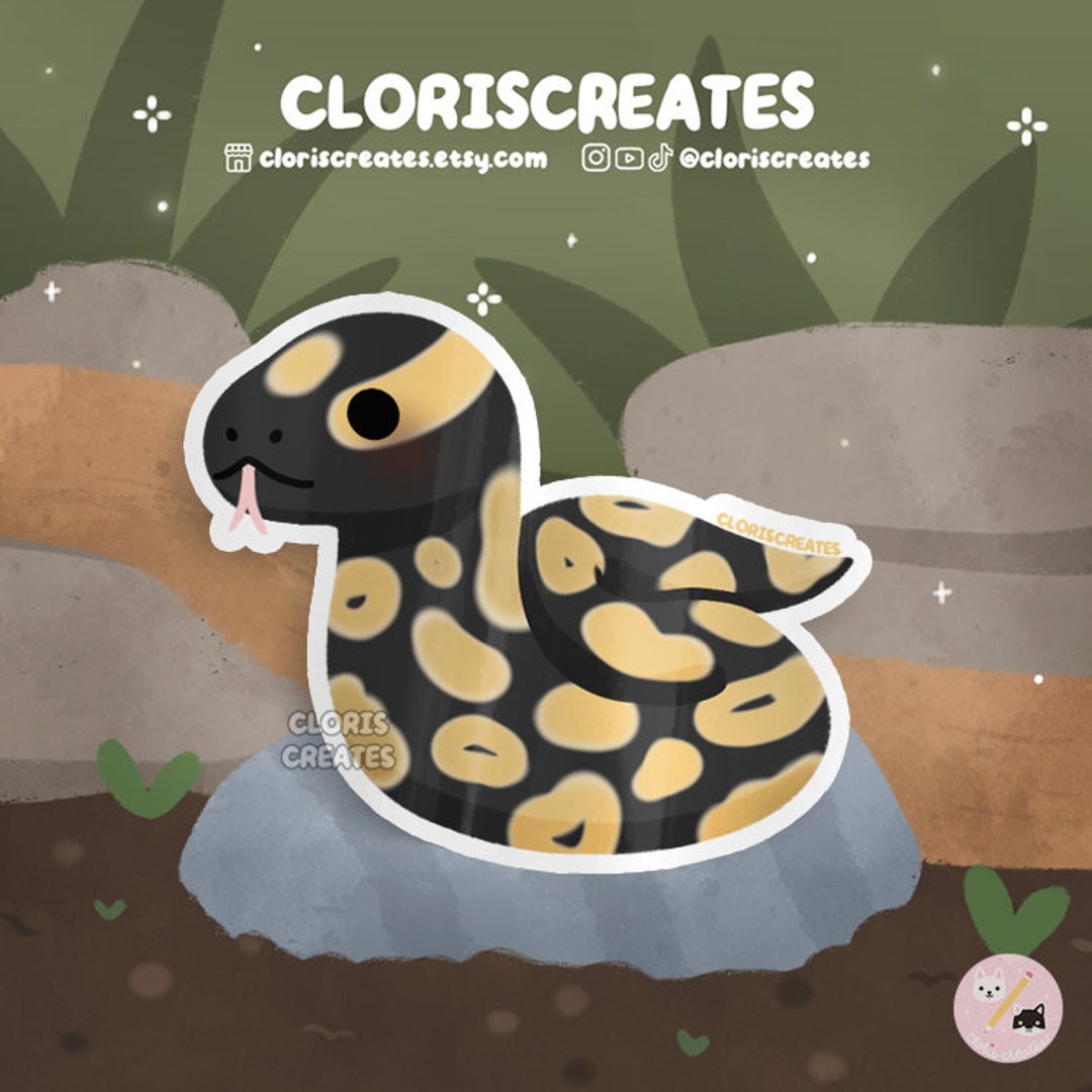 Black Pastel Ball Python Snake Waterproof Vinyl Sticker | Kawaii Chibi ...