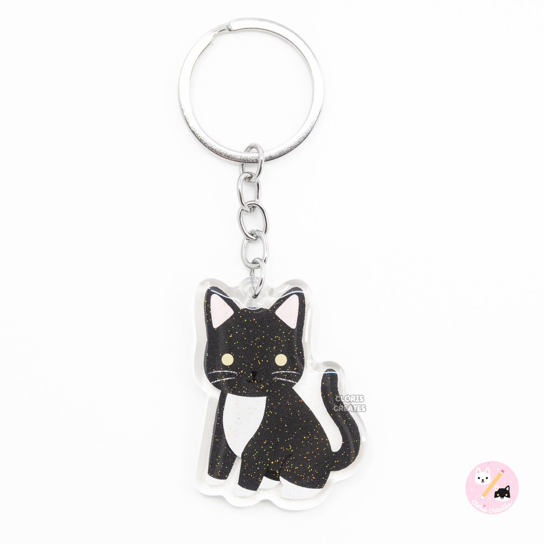 Black Tuxedo Cat Acrylic Pet Breed Keychain | Cartoon Chibi Animal Art ...
