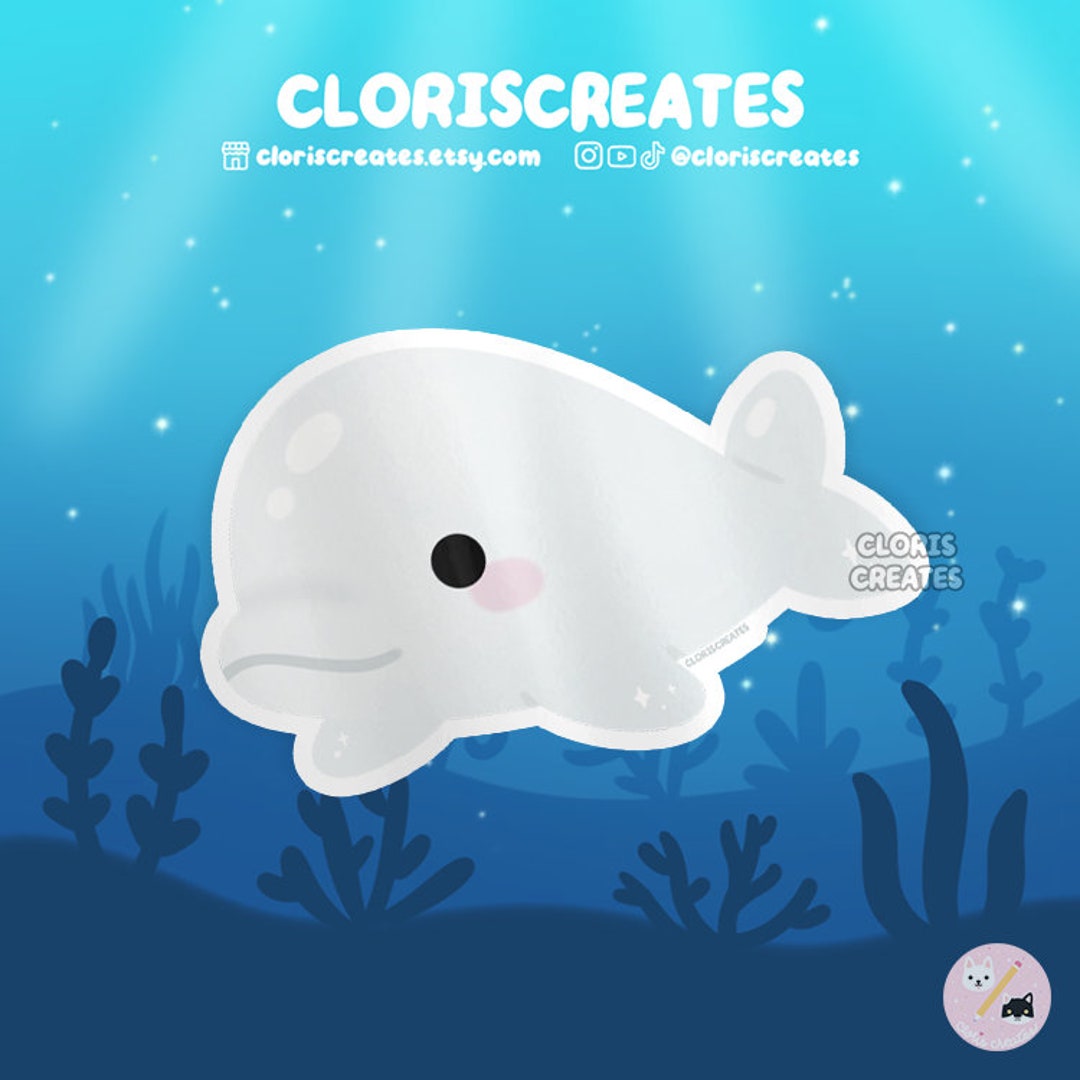 Beluga Whale Waterproof Vinyl Sticker | Kawaii Chibi Art Marine Animal ...