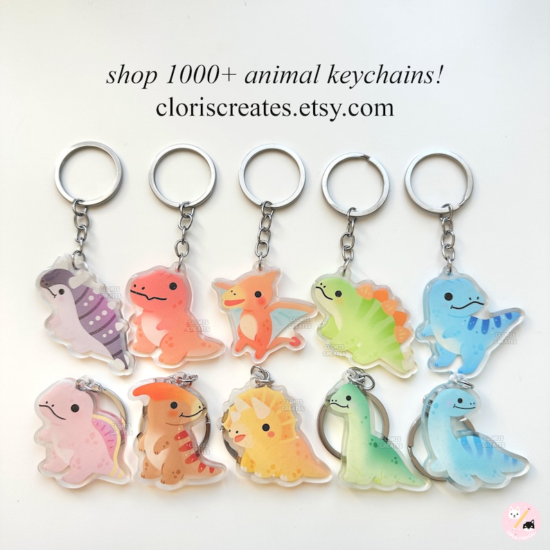 Stegosaurus Green Dinosaur Acrylic Glitter Keychain | Kawaii Chibi ...