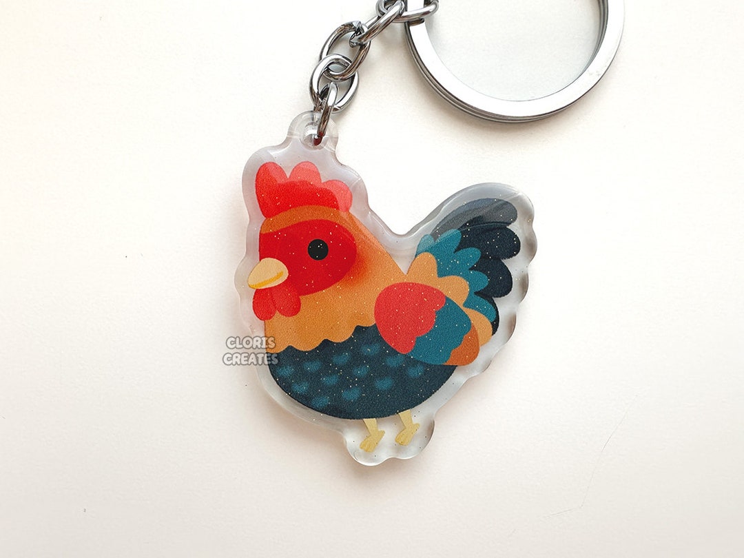 Rooster Farm Animal Keychain Cartoon Chibi Art Glitter - Etsy