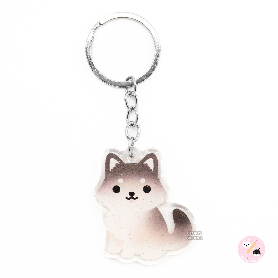 Gray Timber Wolf Acrylic Glitter Keychain | Kawaii Chibi Wild Animal ...