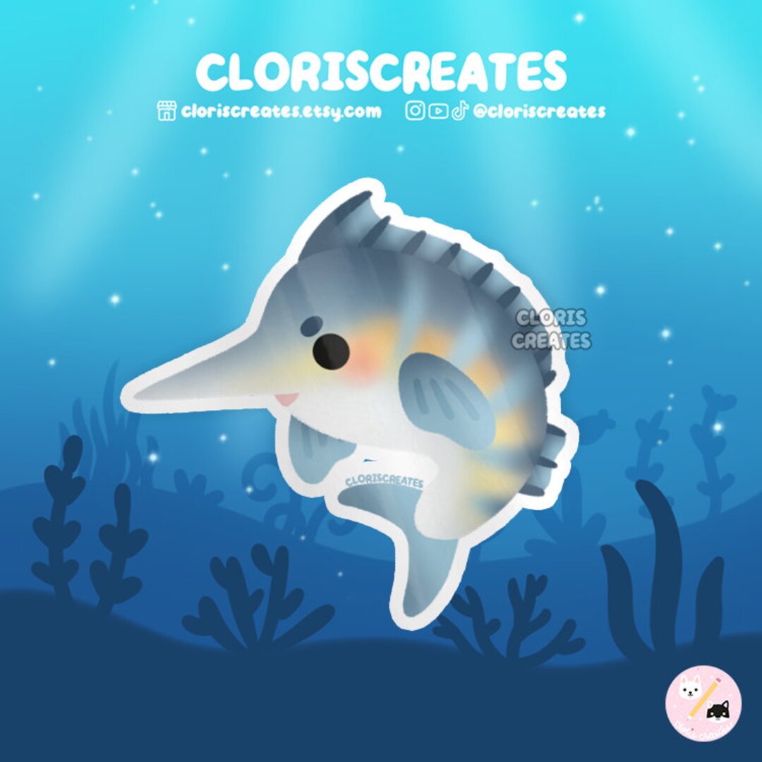 Blue Marlin Swordfish Waterproof Vinyl Sticker | Kawaii Chibi Marine ...