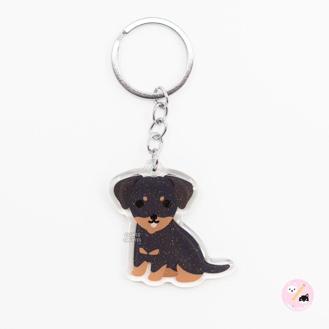 Black & Tan Chiweenie Acrylic Mixed Dog Keychain | Cartoon Kawaii Art ...