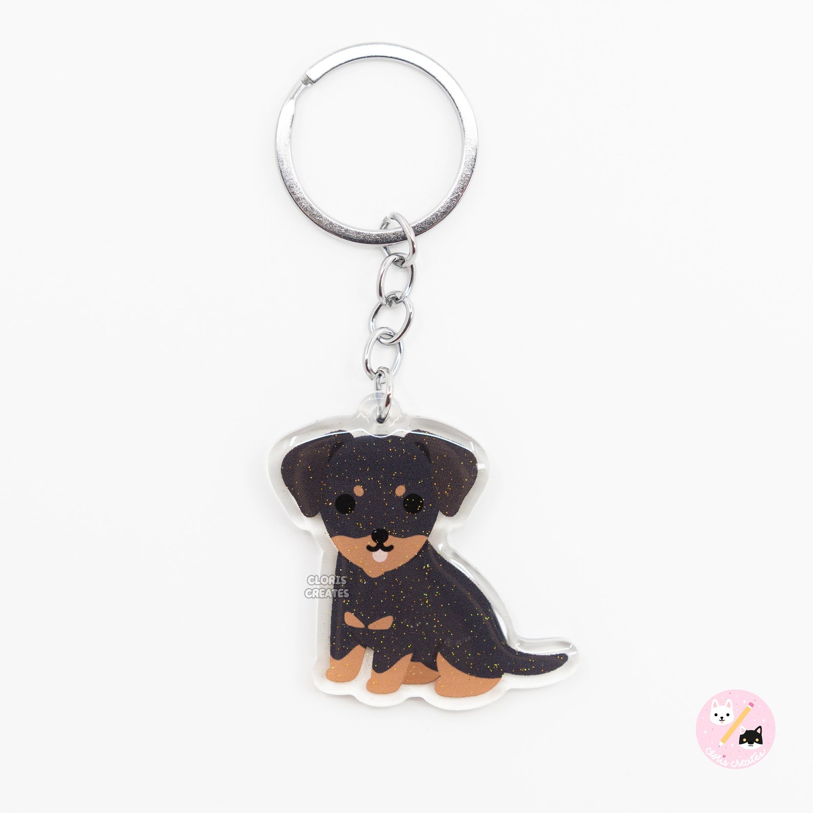 Black & Tan Chiweenie Acrylic Mixed Dog Keychain Cartoon Kawaii Art ...