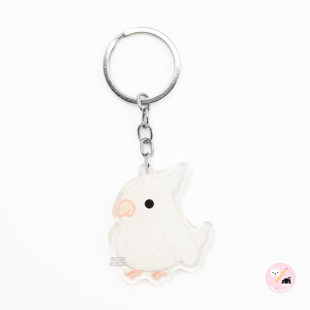 Albino Cockatiel Acrylic Bird Parrot Keychain | Cartoon Kawaii Art ...