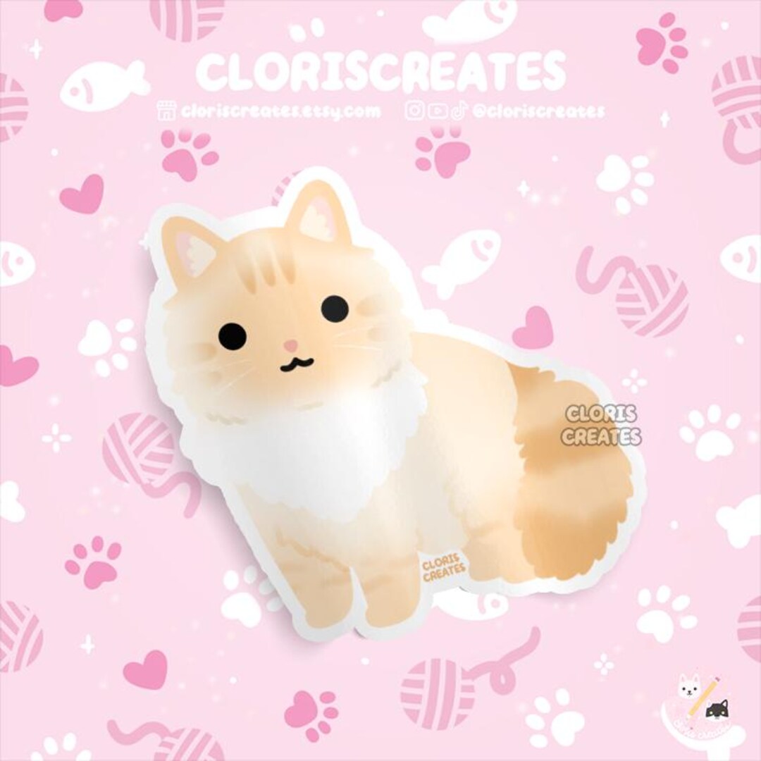 Flame Point Ragdoll Cat Waterproof Vinyl Sticker | Kawaii Chibi Animal ...