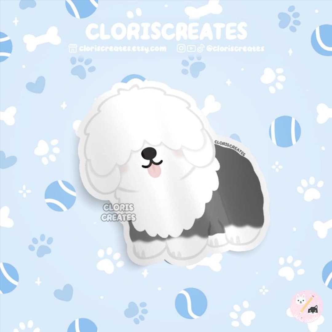 Sheepdog Dog Breed Waterproof Vinyl Sticker | Kawaii Chibi Animal Art ...