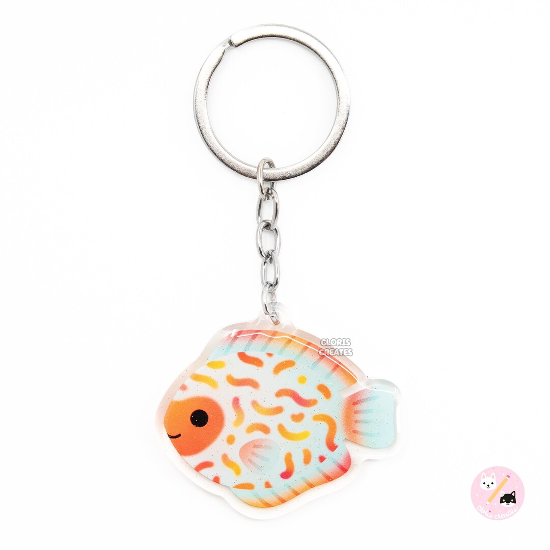 Discus Fish Keychain | Cartoon Chibi Aquarium Art Double Sided Glitter ...