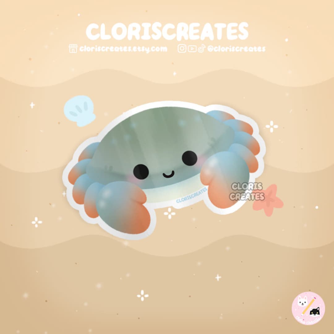 Blue Crab Waterproof Vinyl Sticker | Kawaii Chibi Marine Animal Lover ...