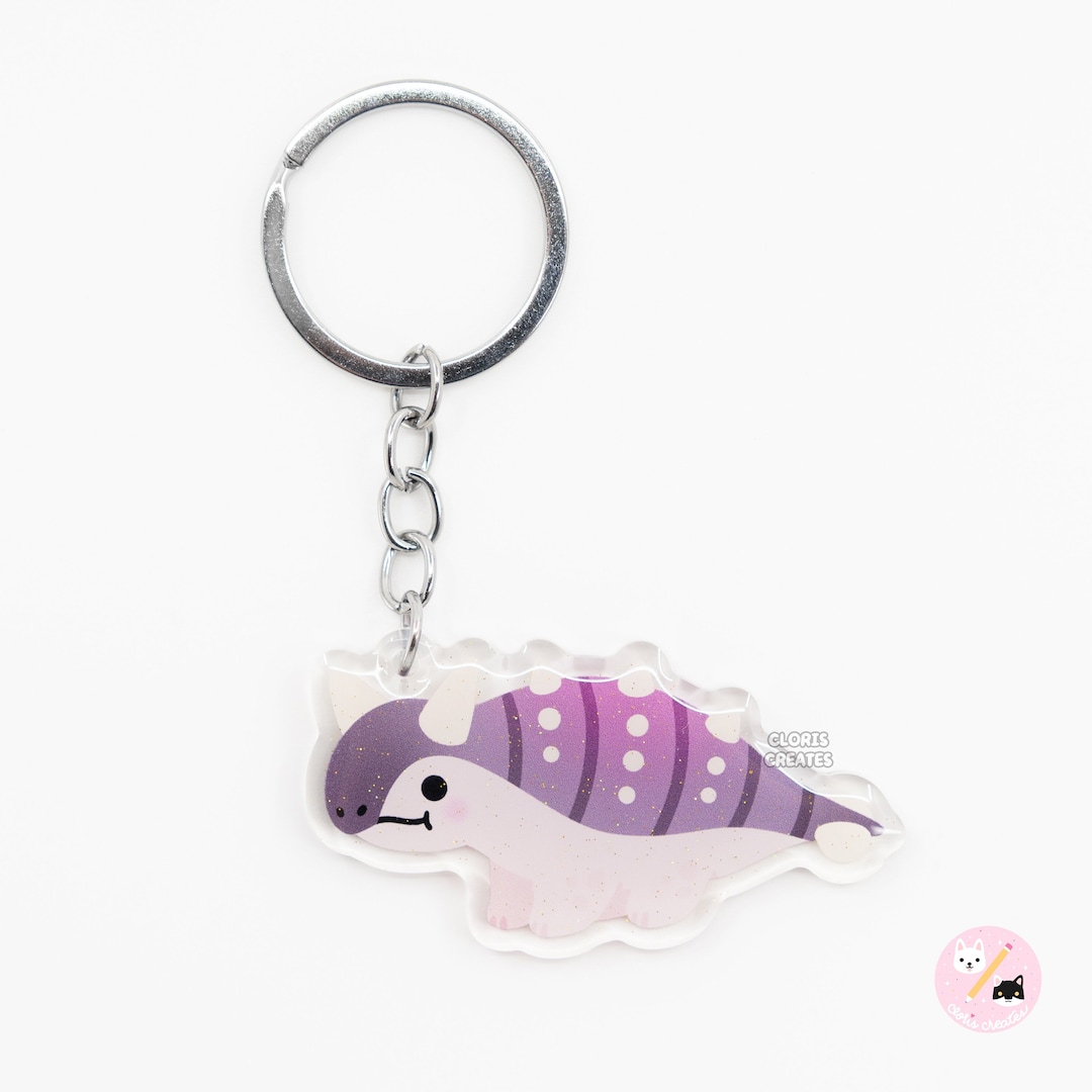Ankylosaurus Purple Dinosaur Acrylic Glitter Keychain | Kawaii Chibi ...