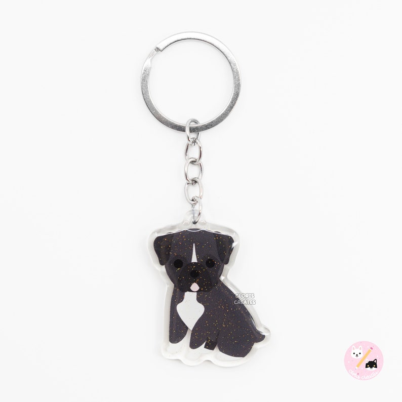 Black Boxer Acrylic Dog Breed Keychain | Cartoon Kawaii Art Puppy ...