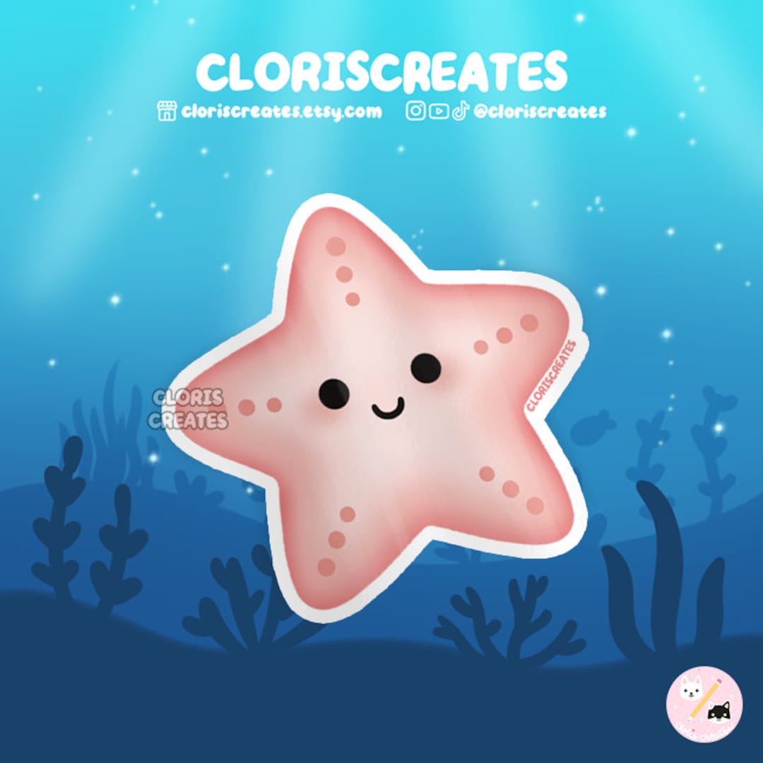 Starfish Sea Star Waterproof Vinyl Sticker | Kawaii Chibi Marine Animal ...