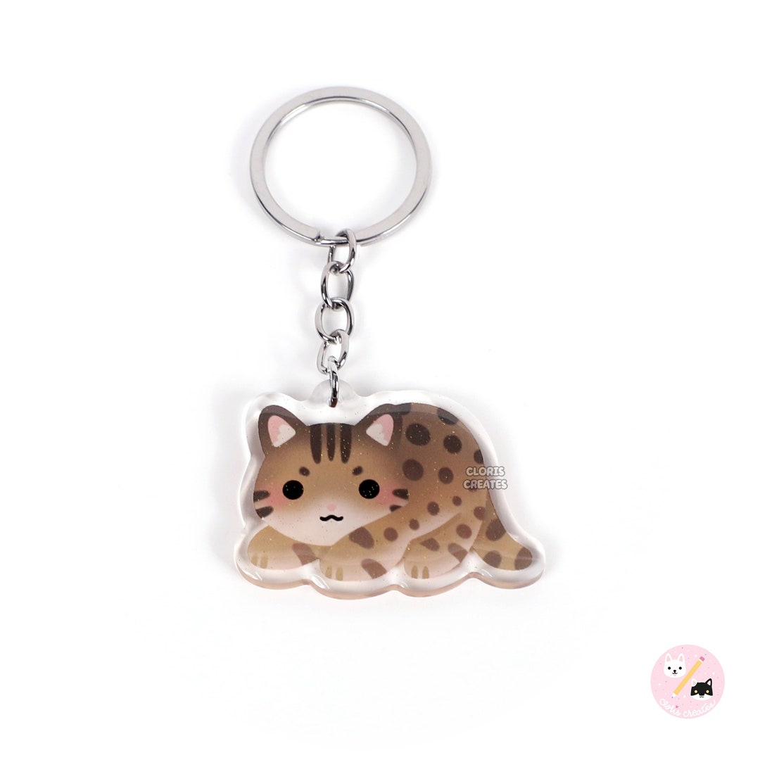 Black Footed Cat Acrylic Glitter Keychain | Kawaii Chibi Animal Lover ...