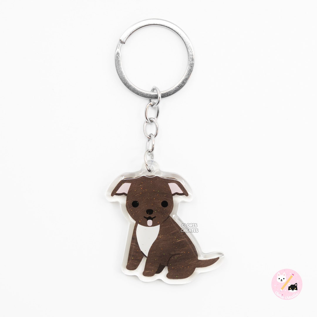 Brindle Pitbull Staffy Staffordshire Bull Terrier Acrylic Dog Keychain ...