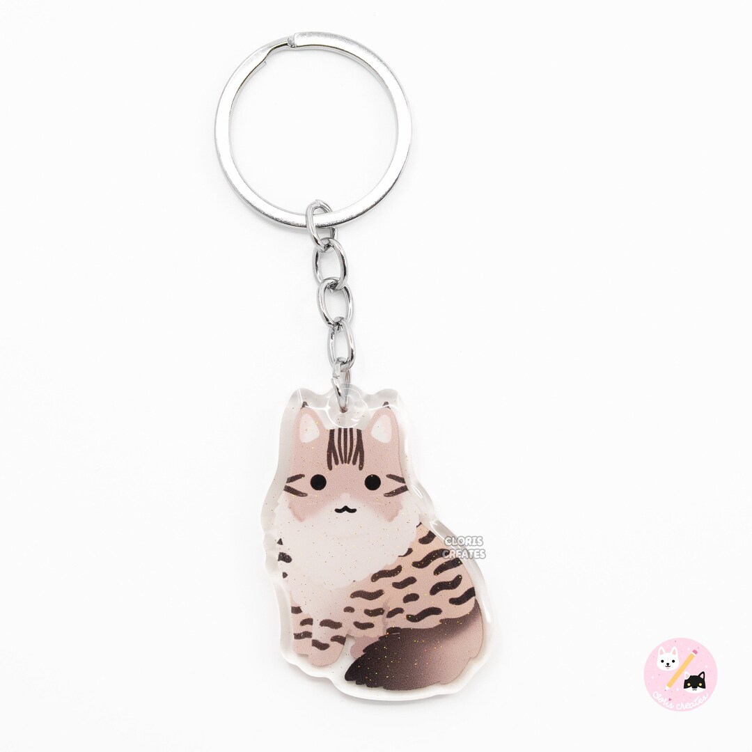 Brown Tabby Maine Coon Cat Acrylic Pet Breed Keychain | Cartoon Chibi ...