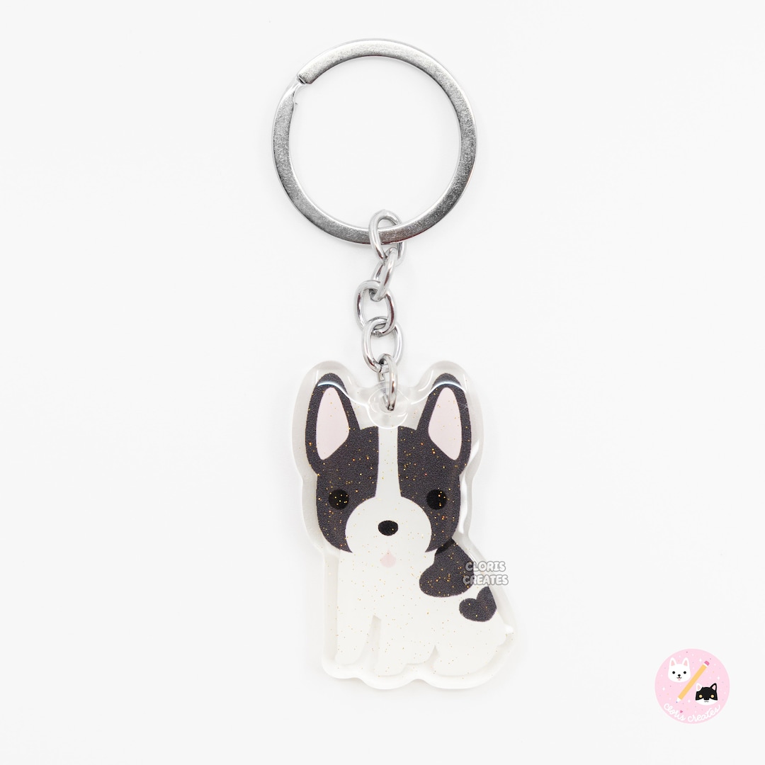 Black Spotted French Bulldog Frenchie Acrylic Dog Keychain | Cartoon ...