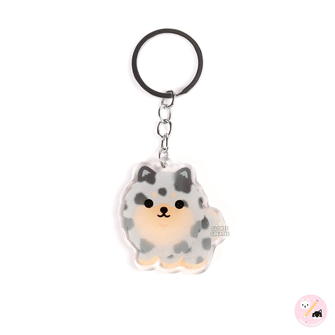 Blue Merle Tan Pomeranian Acrylic Dog Breed Keychain | Cartoon Kawaii ...