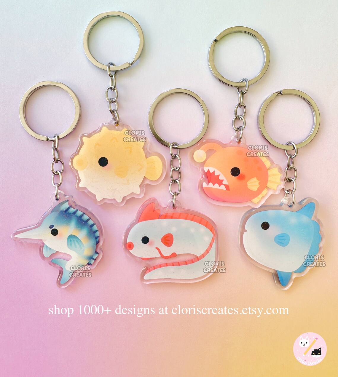 Pufferfish Acrylic Glitter Keychain | Kawaii Chibi Ocean Marine Animal ...