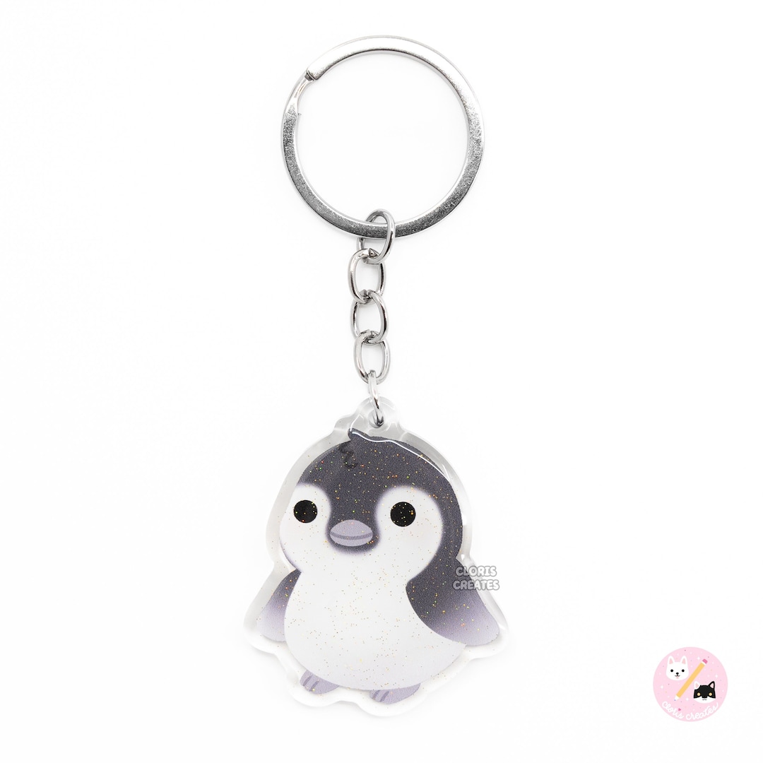 Baby Penguin Acrylic Glitter Keychain | Kawaii Chibi Wild Arctic Animal ...