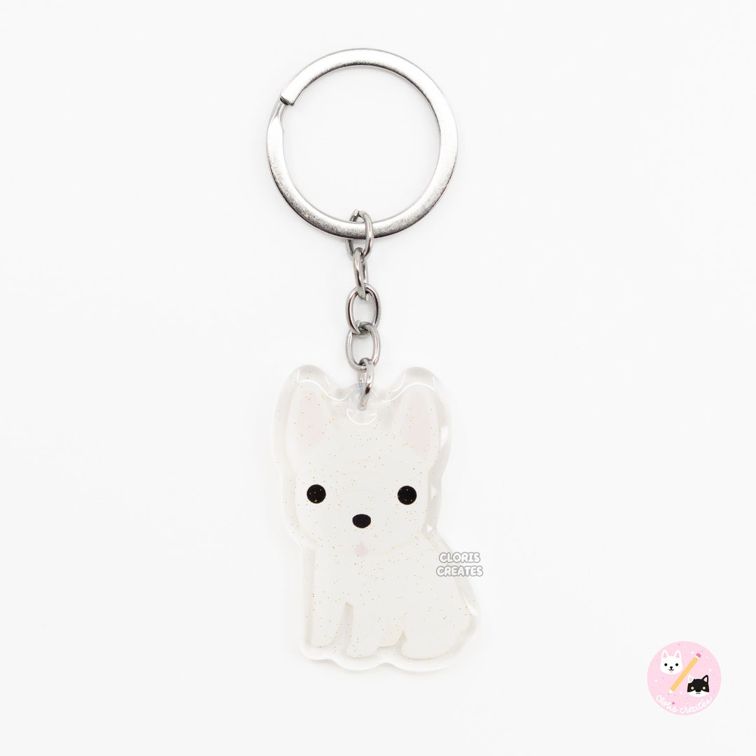 White French Bulldog Frenchie Acrylic Dog Breed Keychain | Cartoon ...