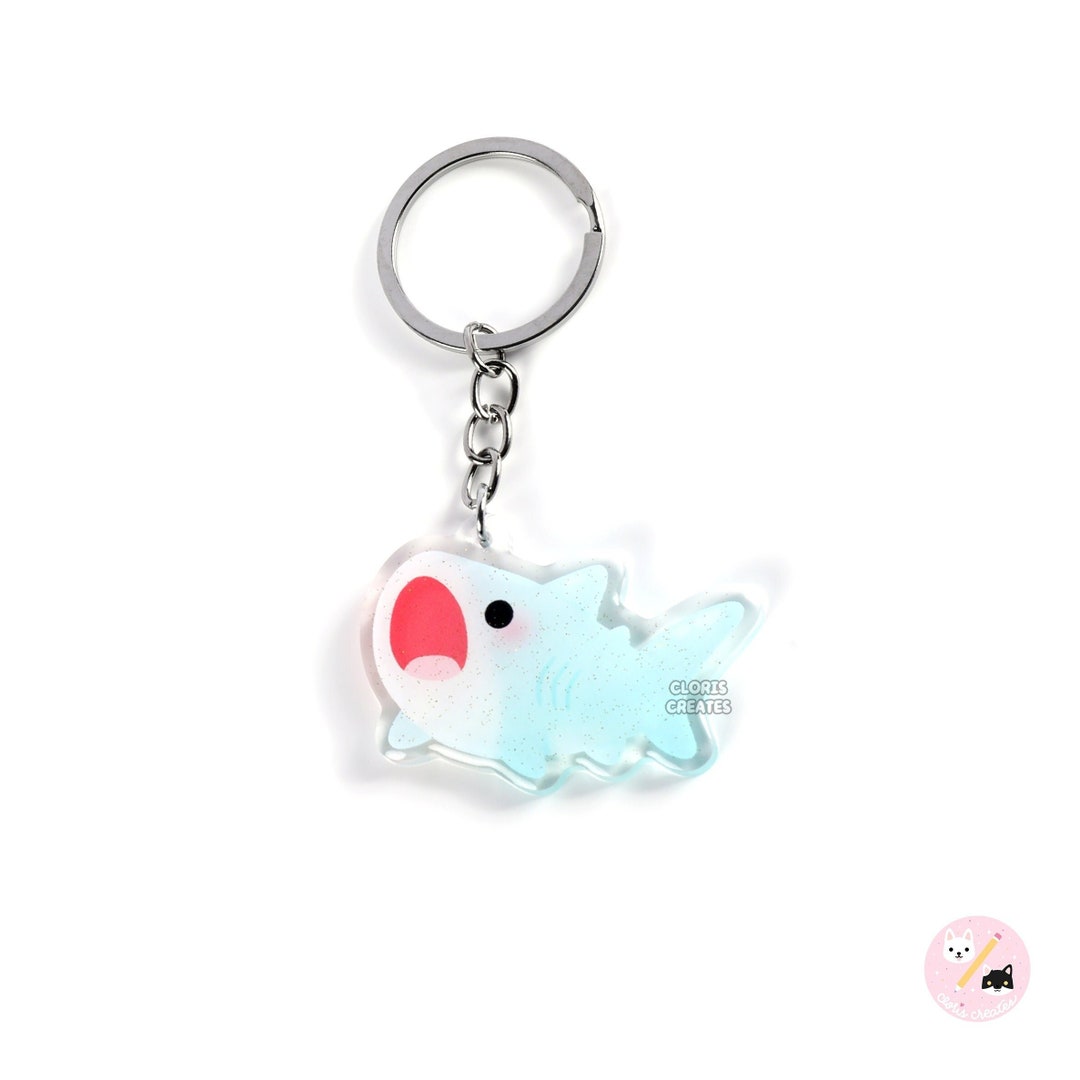 Basking Shark Acrylic Glitter Keychain | Kawaii Chibi Marine Animal ...